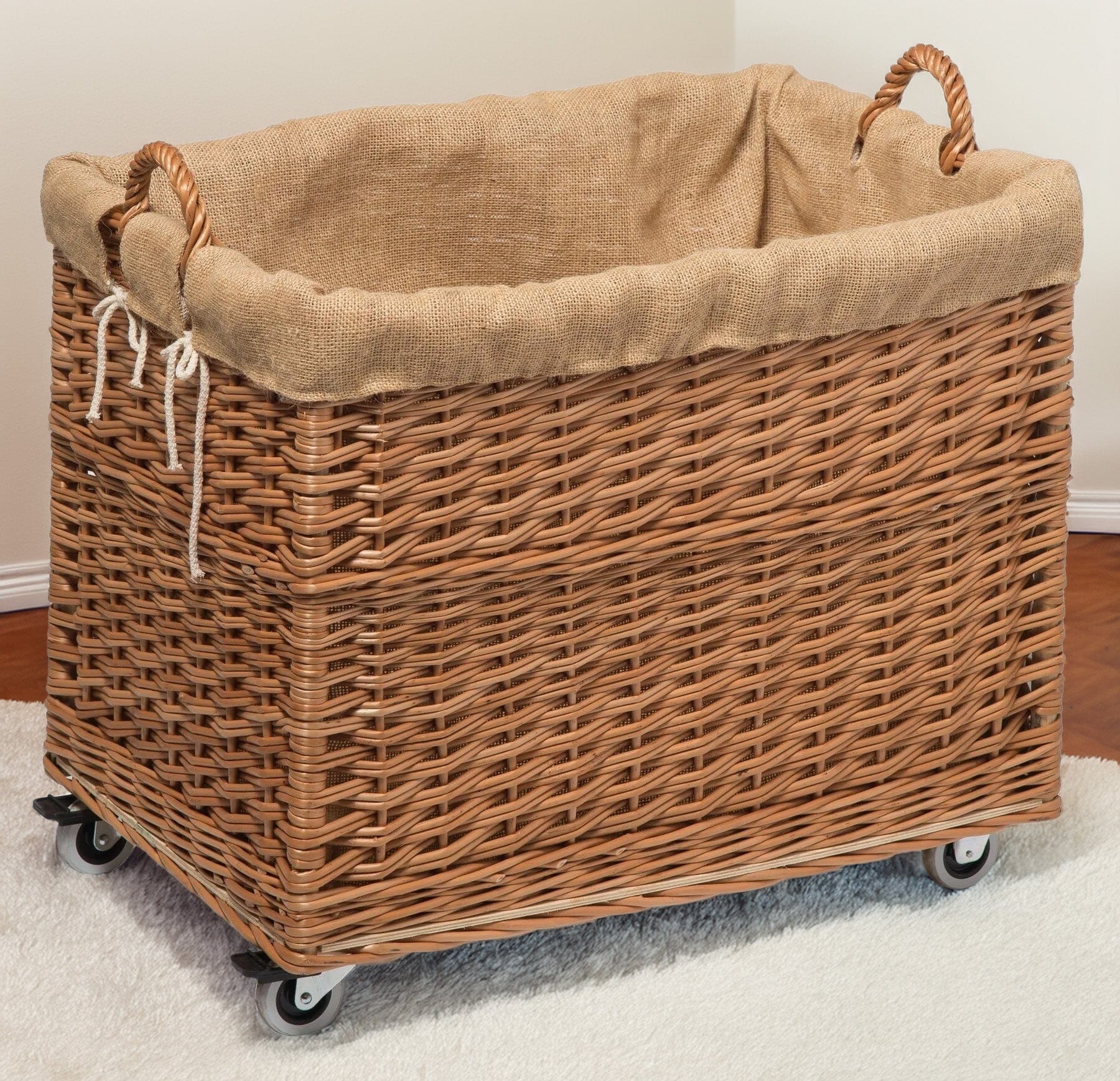 Large Wicker Storage Log Basket on Wheels, Lined – Prestige Wicker
